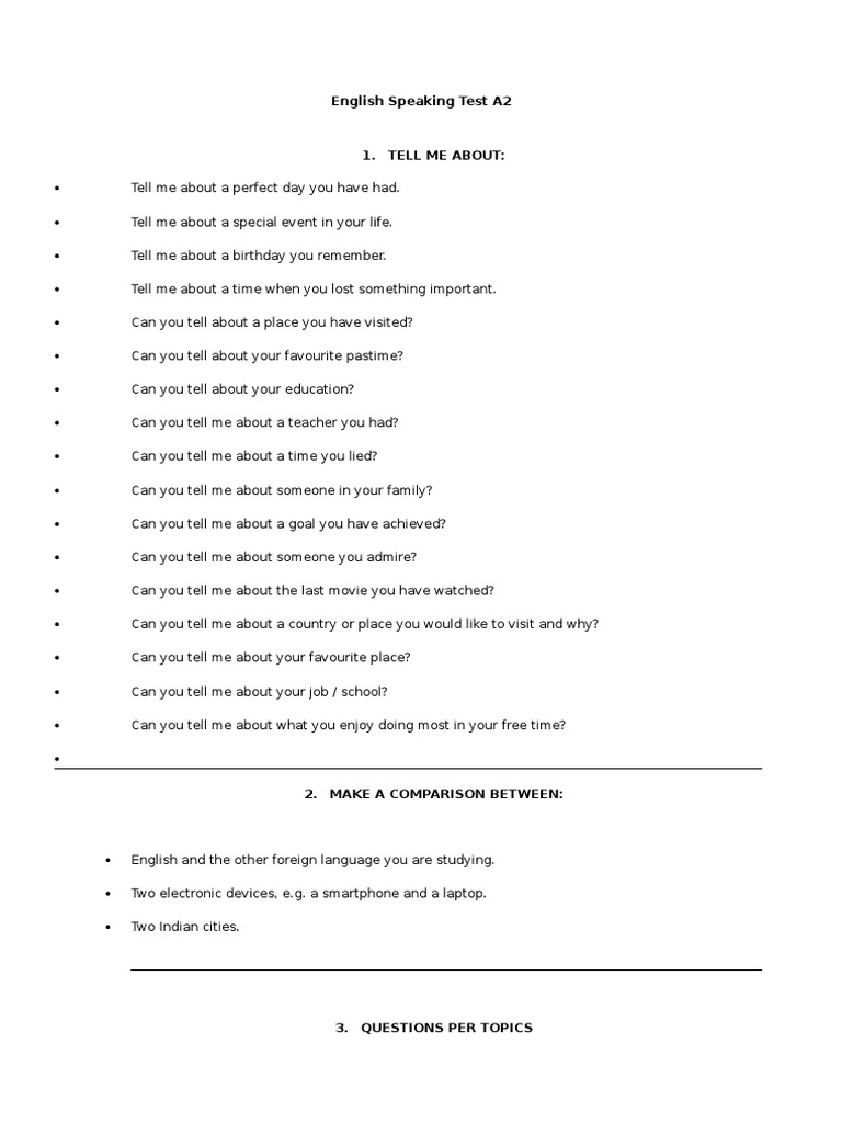 Speaking A2 Final | PDF