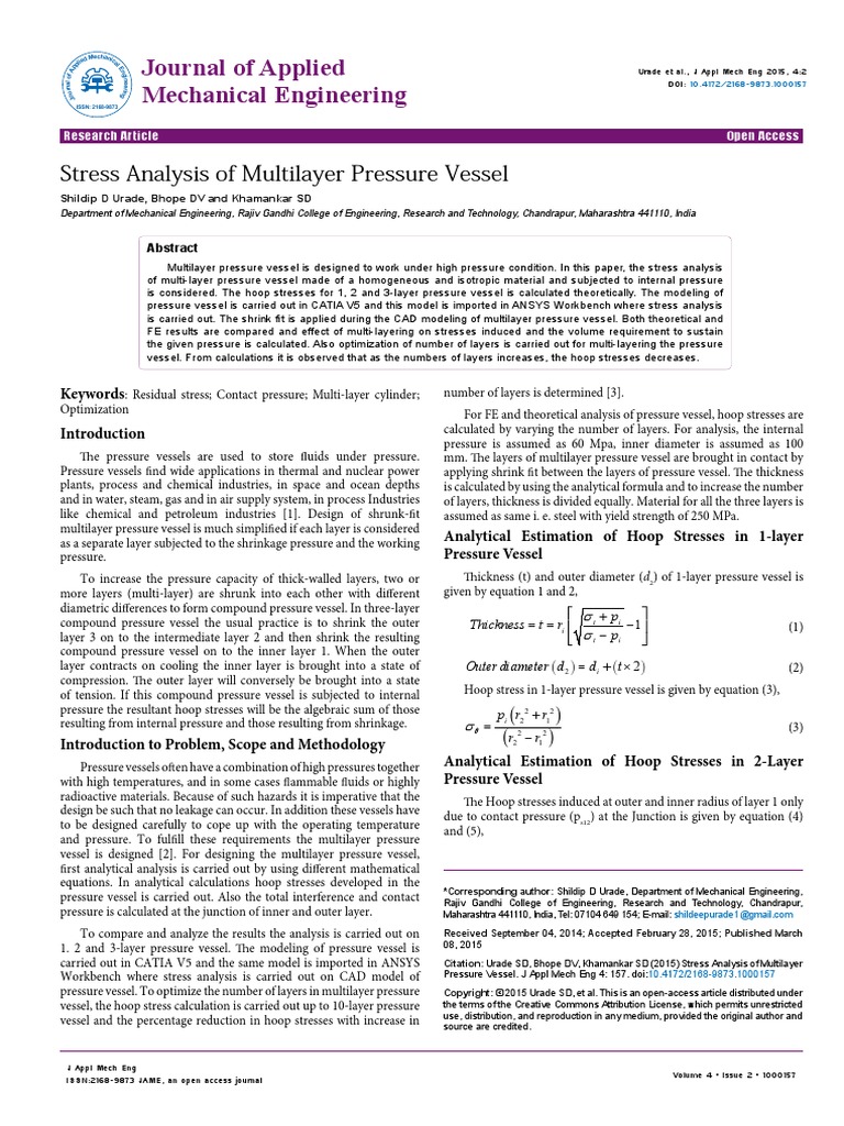 Stress Analysis of Multilayer Pressure Vessel | PDF