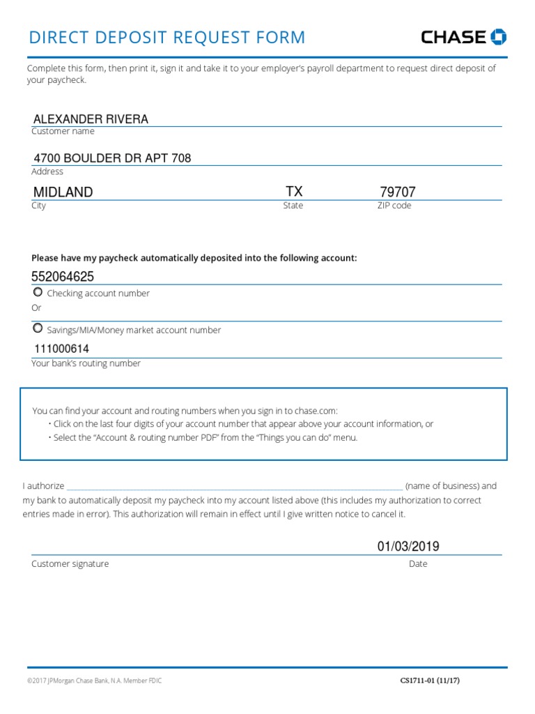 Direct Deposit Form Chase