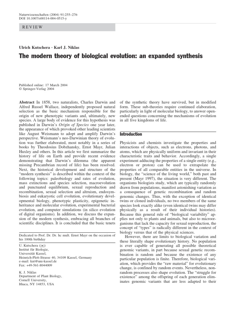 The Modern Theory of Biological Evolution - An Expanded Synthesis (2004 ...