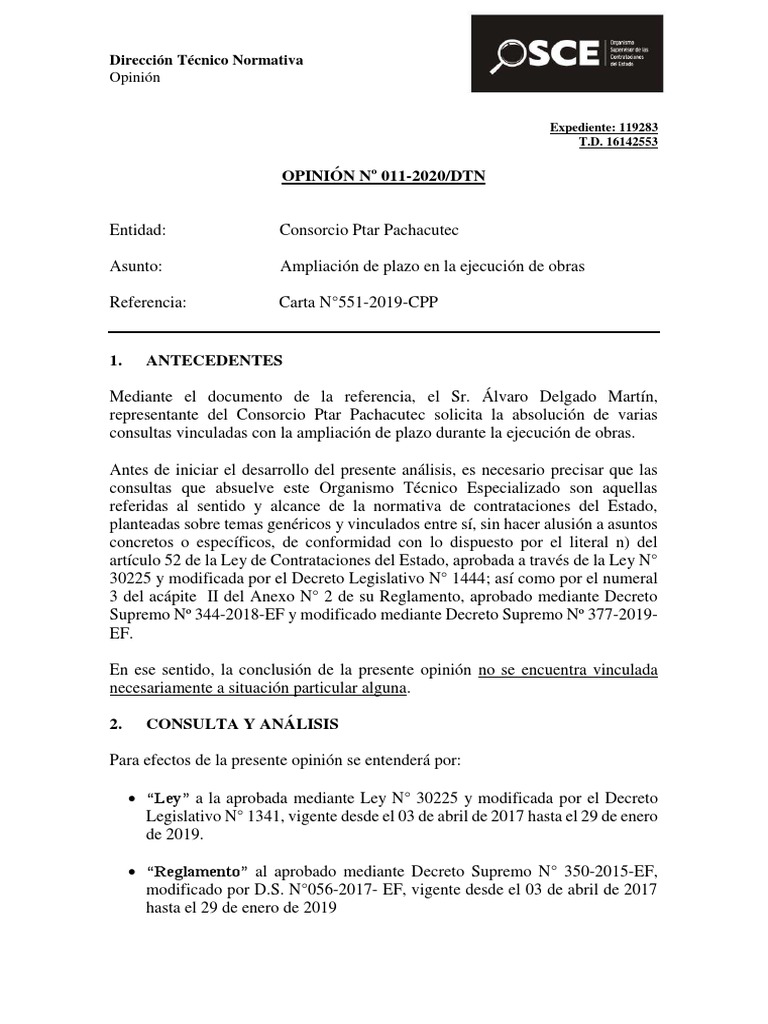 011-20 - CONSORCIO PTAR PACHACUTEC - Ampliación de Plazo - Exp. 119283 (T.D. 16142553) | PDF