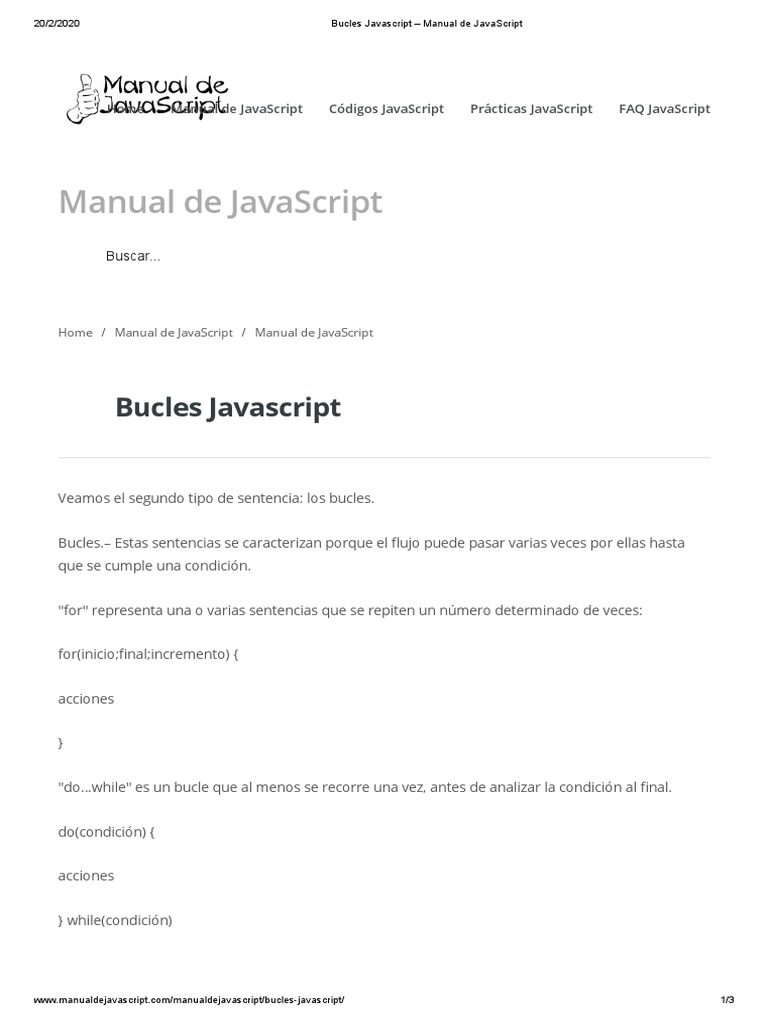 Bucles Javascript - Manual de JavaScript | PDF