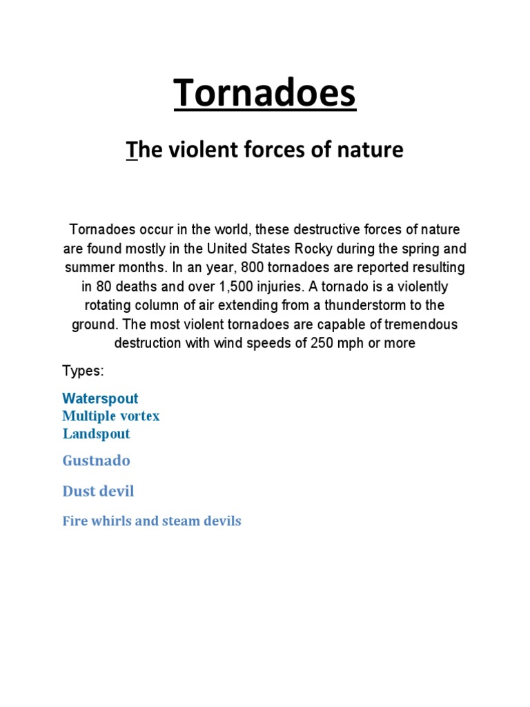 Tornadoes: The Violent Forces of Nature | PDF | Tornadoes | Thunderstorm