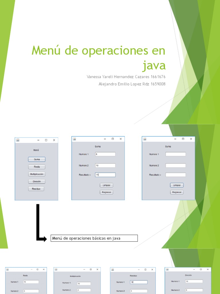 Menú de operaciónes en java