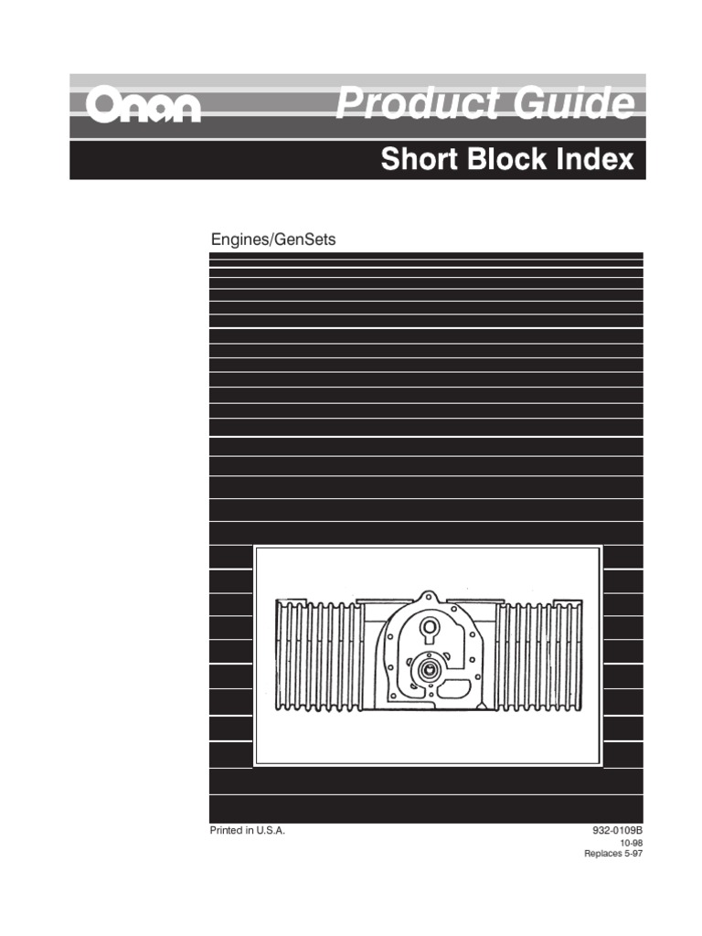 Onan Engine Short Block and Gasket Kit Reference Guide | PDF