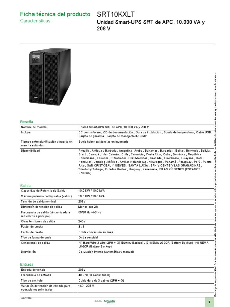 Smart-UPS en Línea - SRT10KXLT - APC PDF | PDF