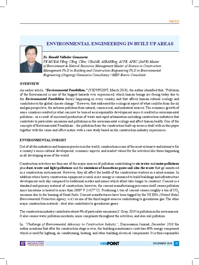 Environmental Engineering In Built Up Areas Pdf Air Pollution