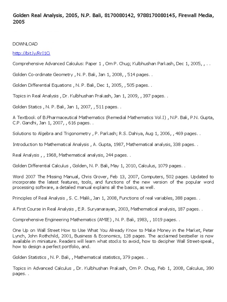 Golden Real Analysis PDF | PDF | Social Science