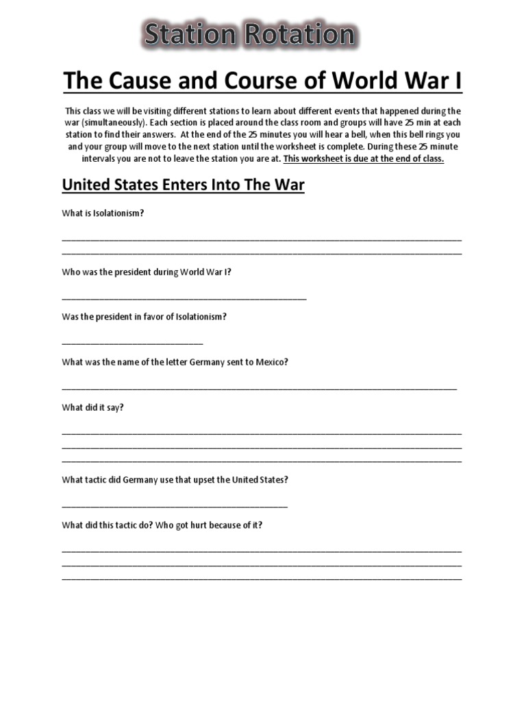 Wwi Station Rotation On The Cause and Course of Wwi | PDF | Self ...