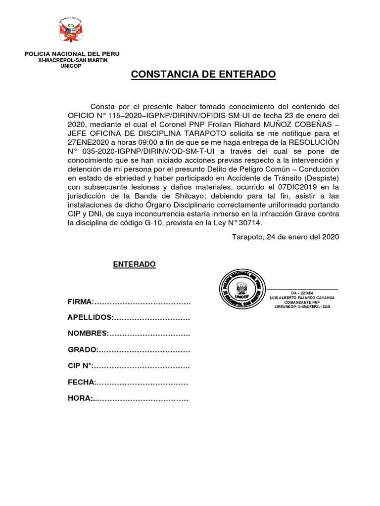 Constancia de Enterado | PDF