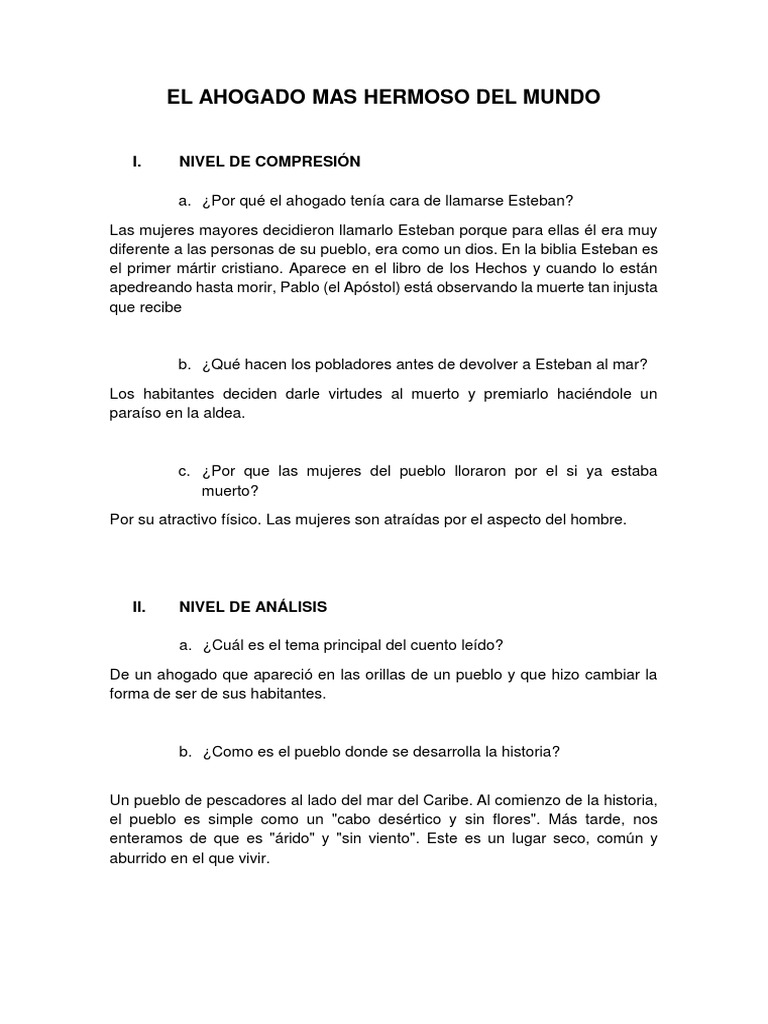 Analisis El Ahogado Mas Hermoso Del Mundo | PDF
