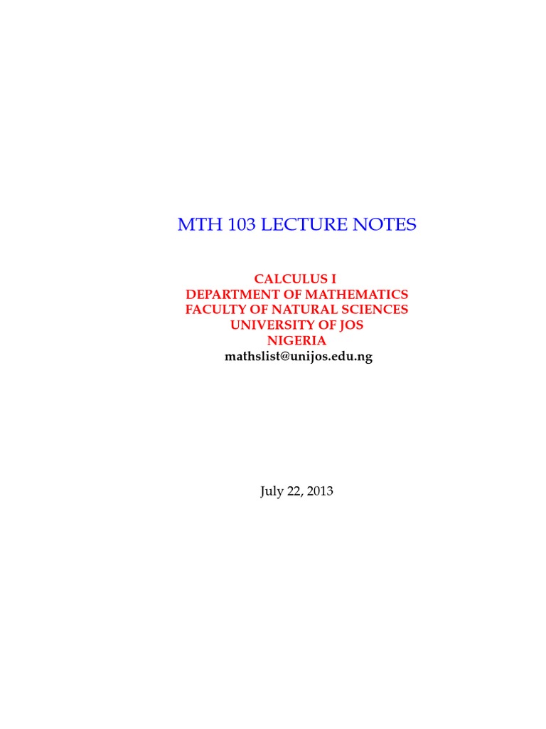 MTH 103 Calculus I Lecture Notes | PDF | Computers | Technology ...