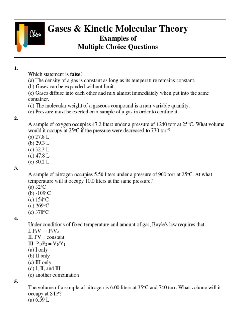 Chemistry Exam Prep: Gas Laws & Equilibrium | PDF | Science & Mathematics