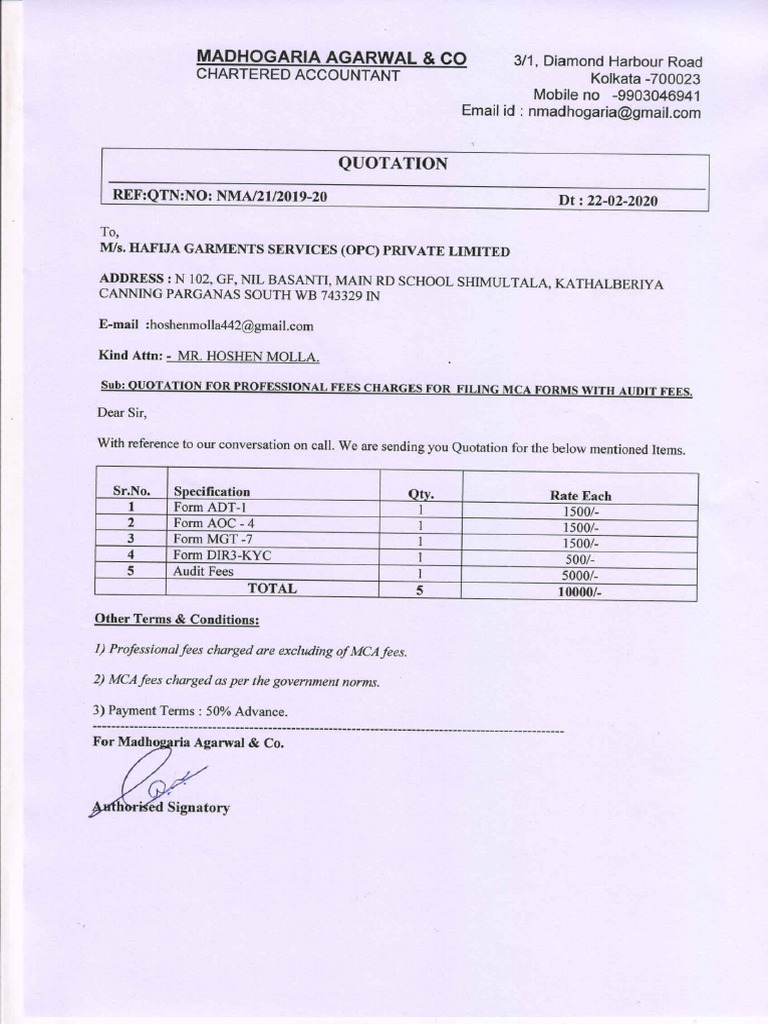 Hafija Garments Quotation | PDF