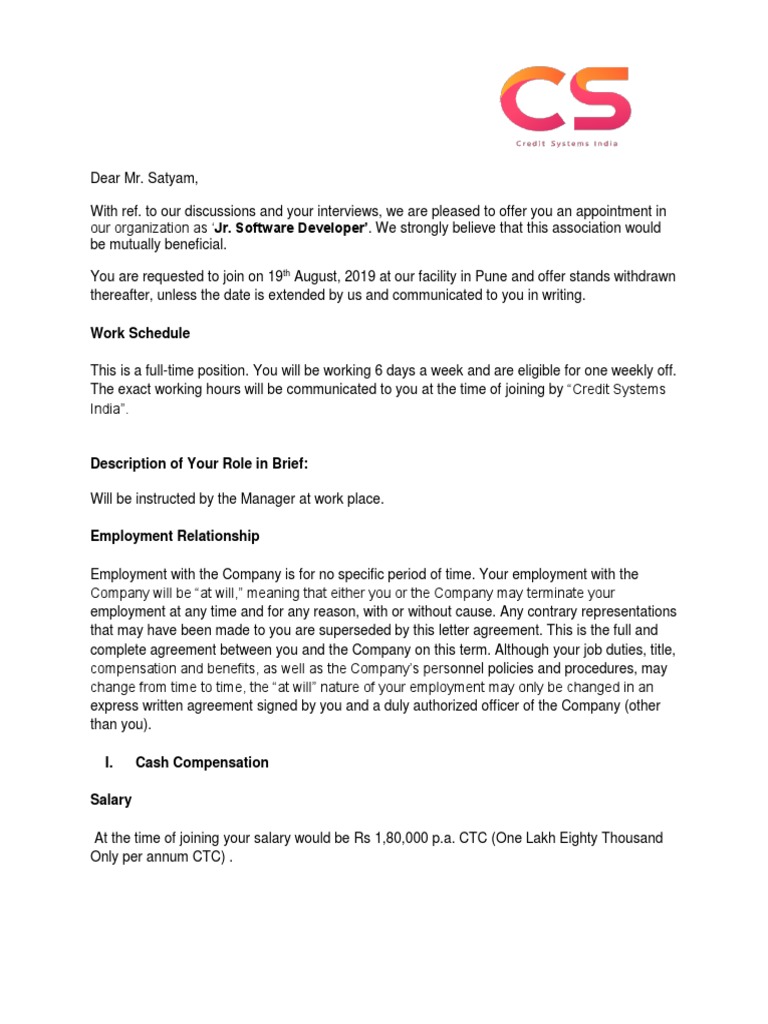 Developer Job Offer Letter Template | PDF | Business