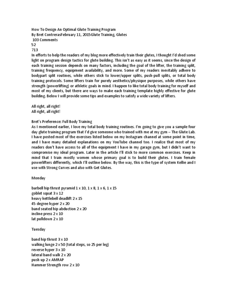 Optimal Glute Training Program Guide | PDF | Self-Improvement | Wellness