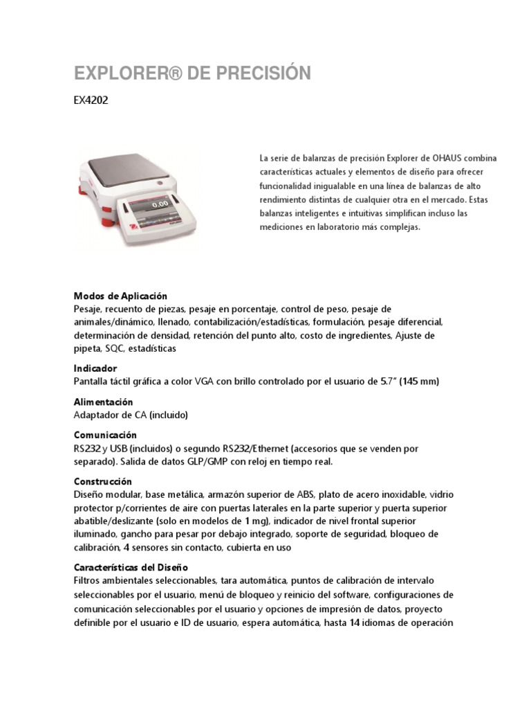 Ohaus00620 Balanza De Precision De 4200 Grs 001 Gr Ex4202 Pdf
