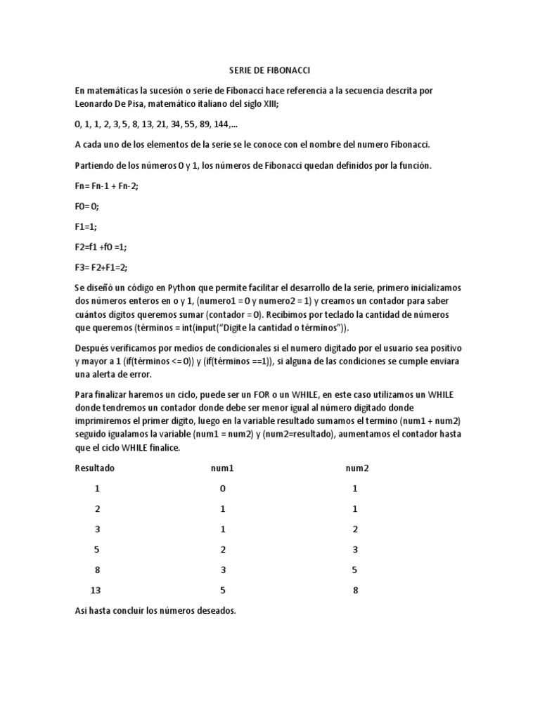 Serie de Fibonacci | PDF