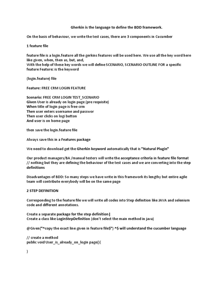 Gherkin Is The Language To Define The BDD Framework | PDF