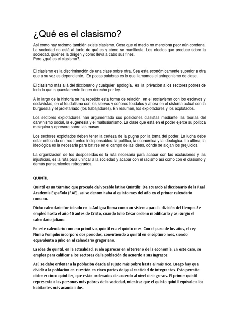 Qué Es El Clasismo | PDF