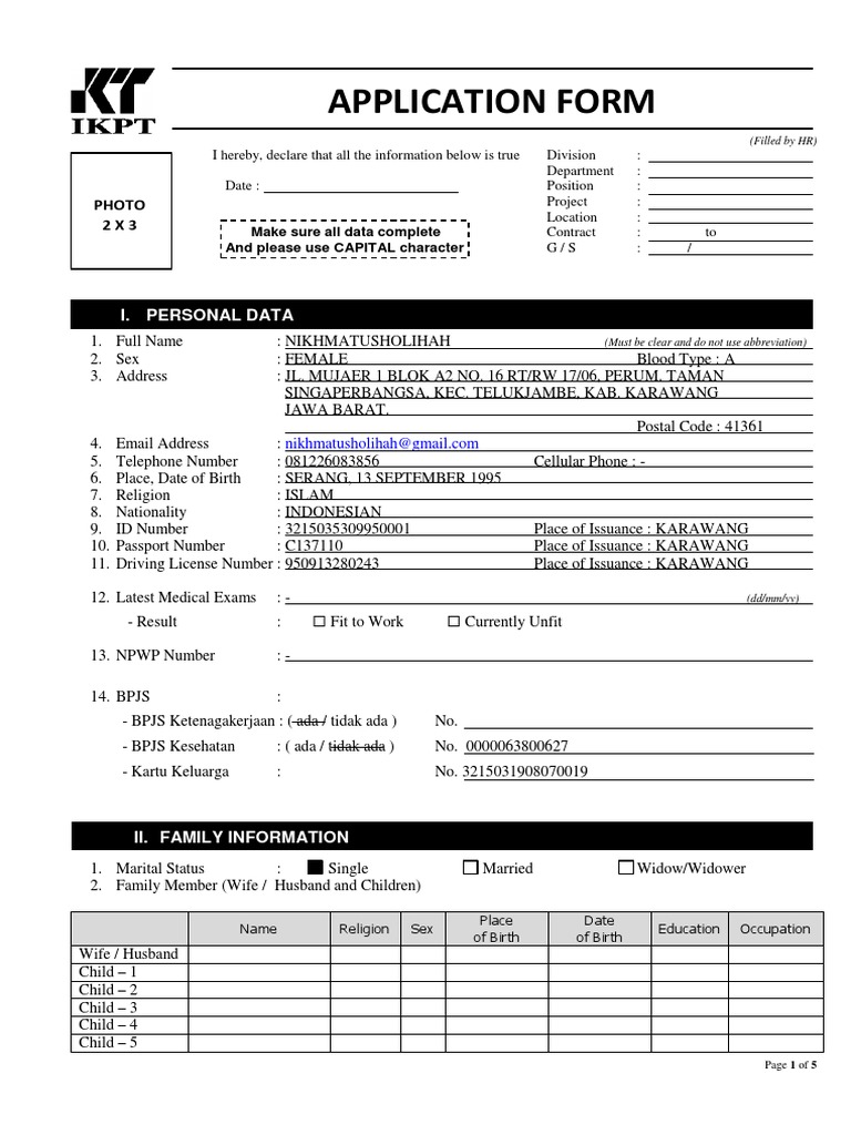 Personal Data Application Form | PDF