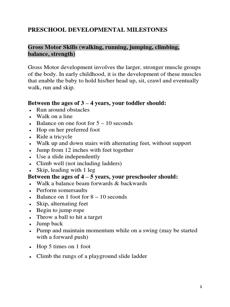 Preschool Developmental Milestones | PDF
