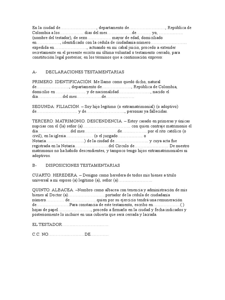 MODELO DE ESCRITO DE TESTAMENTO CERRADO