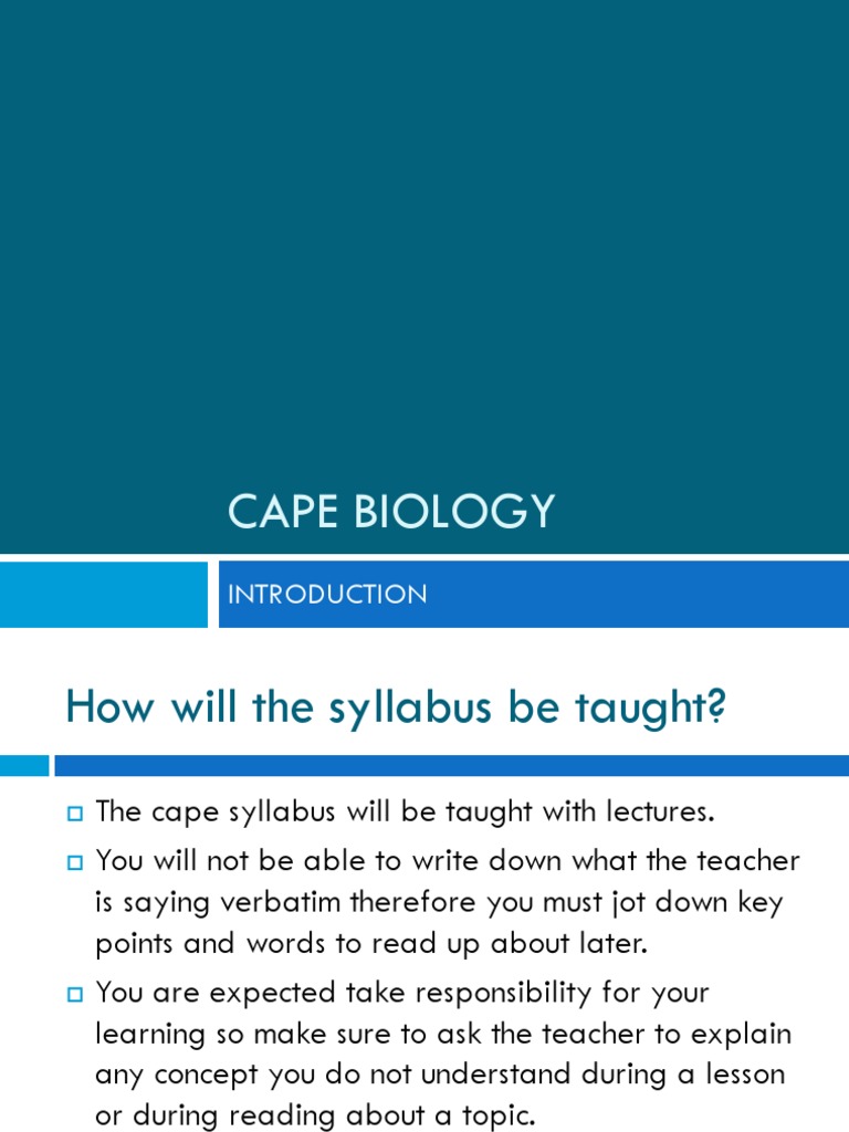 CAPE BIOLOGY Introduction | PDF