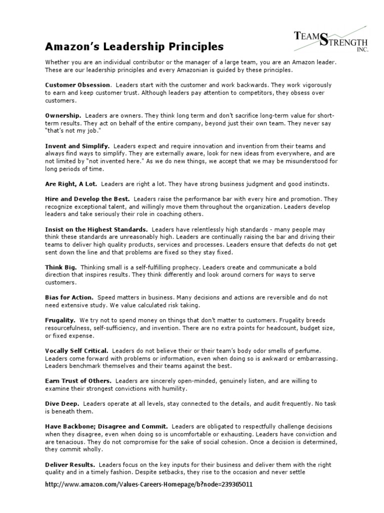 Amazon Leadership Principles Guide | PDF | Leadership | Psychological ...