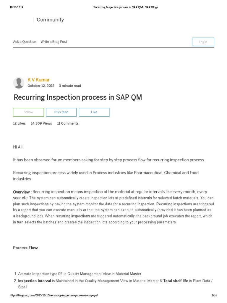 Recurring Inspection Process in SAP QM - SAP Blogs | PDF | Business