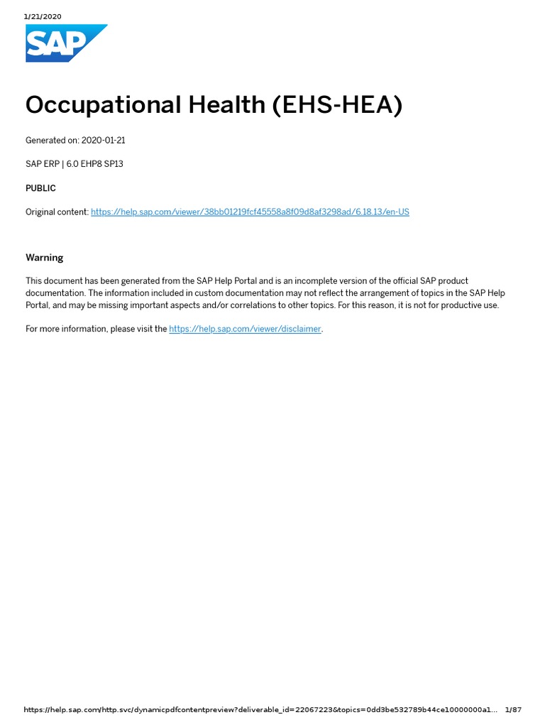 Sap Ehs Occupational Health Ehs Hea V1 1 Pdf Database Transaction