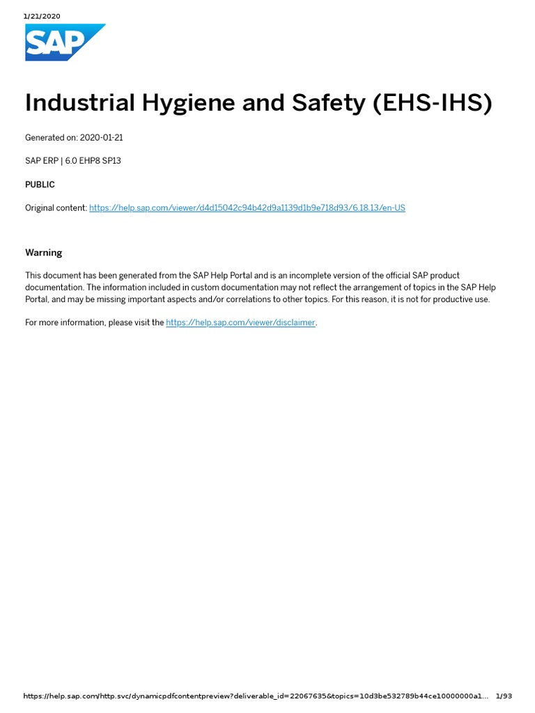 SAP EHS - Industrial Hygiene and Safety - EHS-IHS - V1.1 | PDF ...