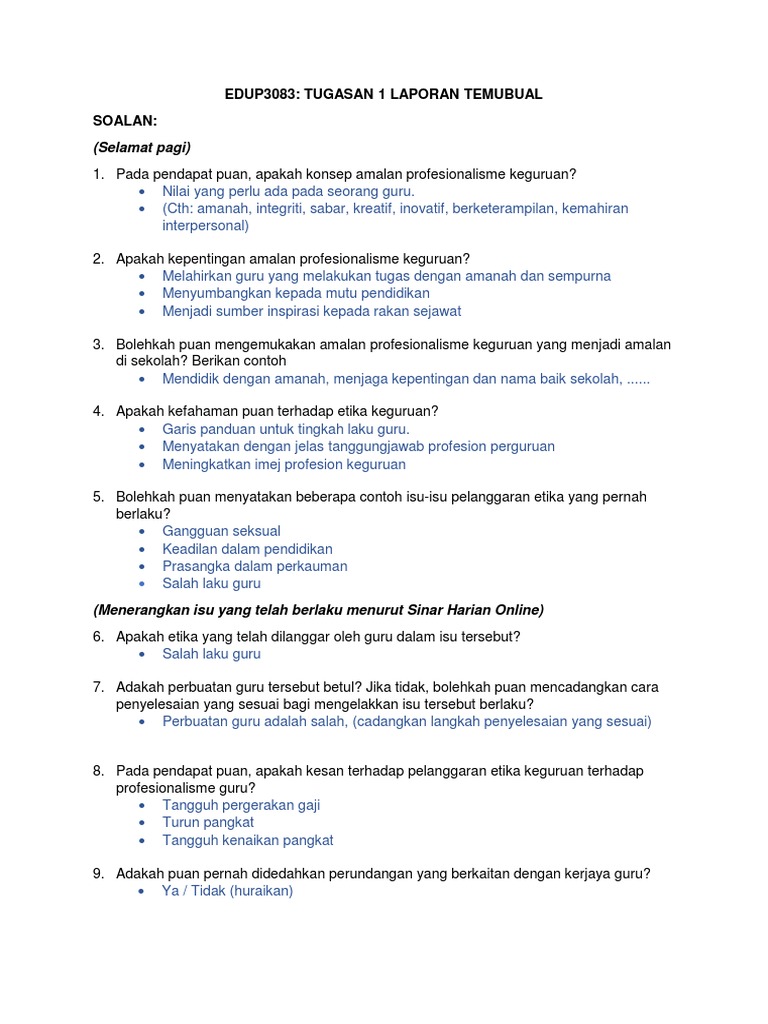 Soalan Temu Bual EDUP3083 | PDF