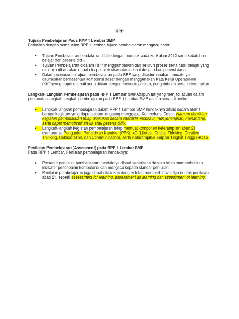 Tujuan dan Langkah Pembelajaran pada RPP Sederhana | PDF