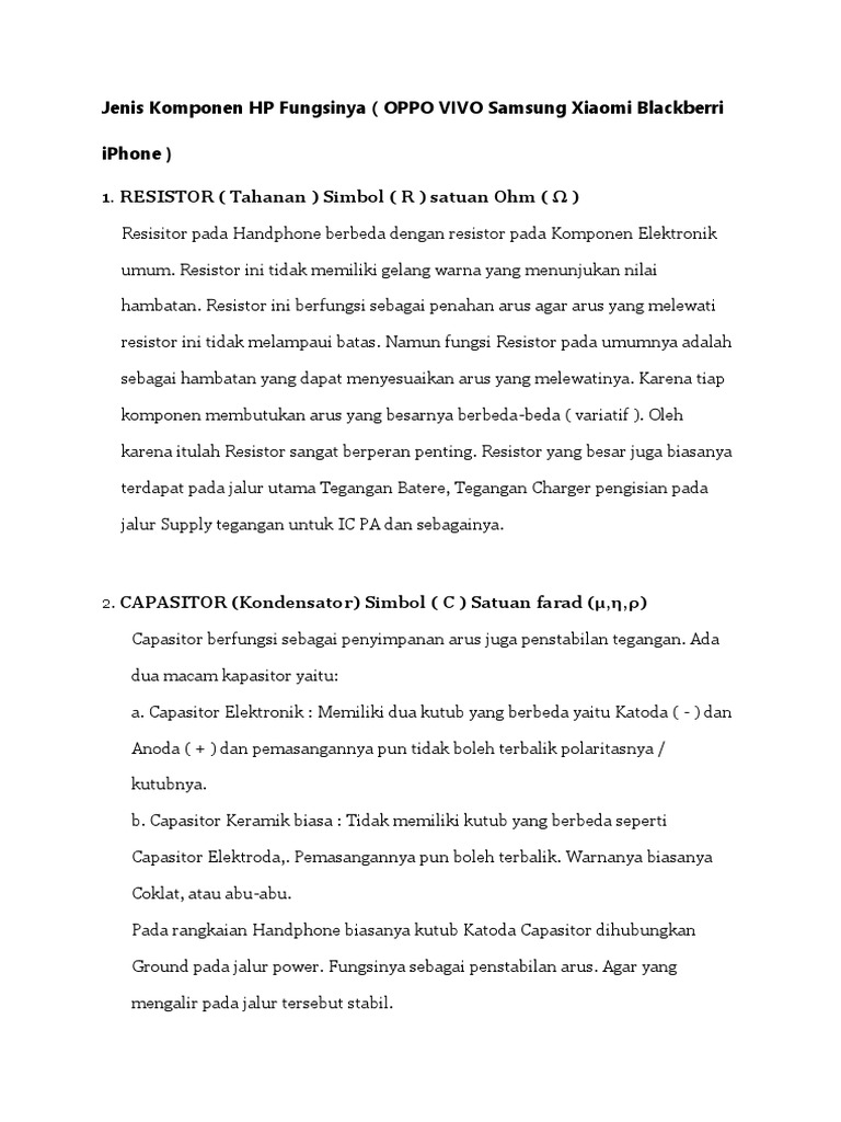 Jenis Komponen HP Fungsinya | PDF