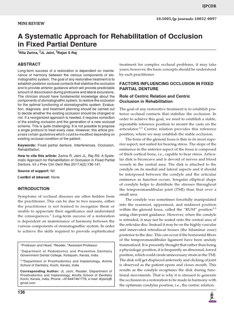Occlusal Schemes in FPD | PDF | Dental Anatomy | Human Anatomy