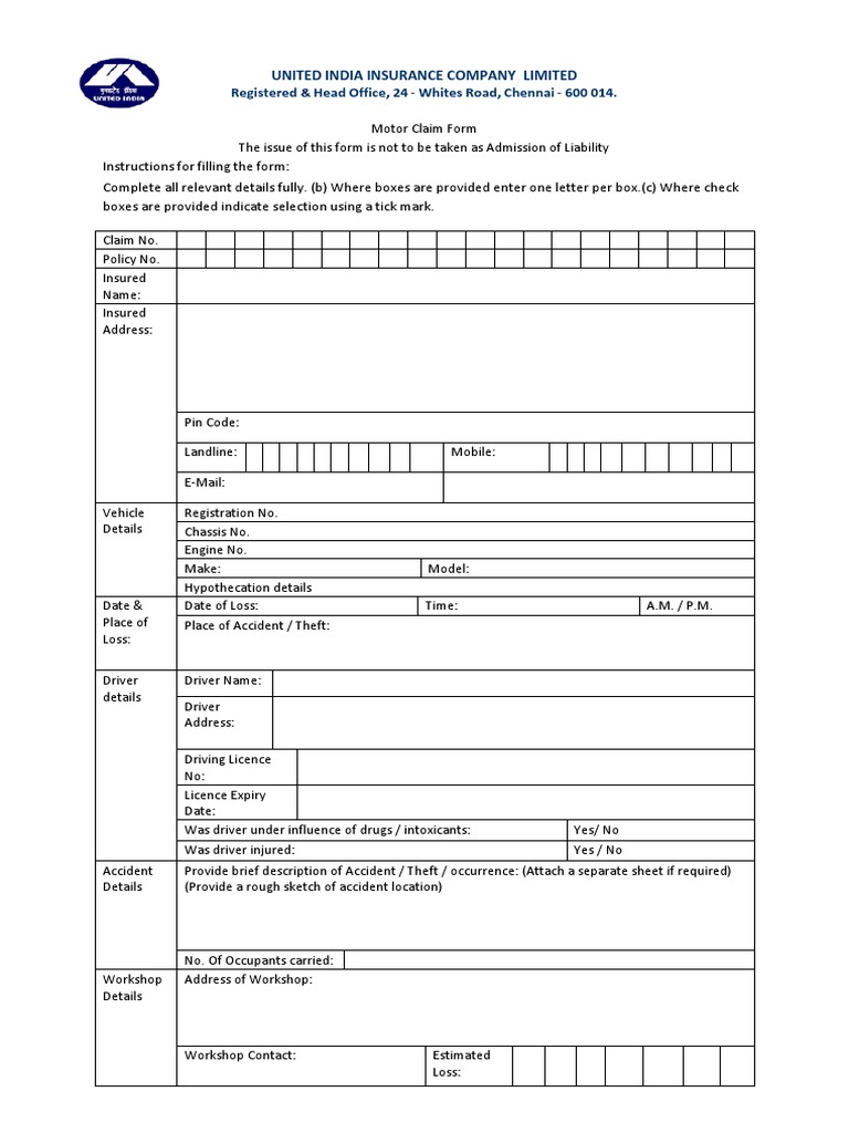Motor Claim Form PDF | PDF | Insurance | Government