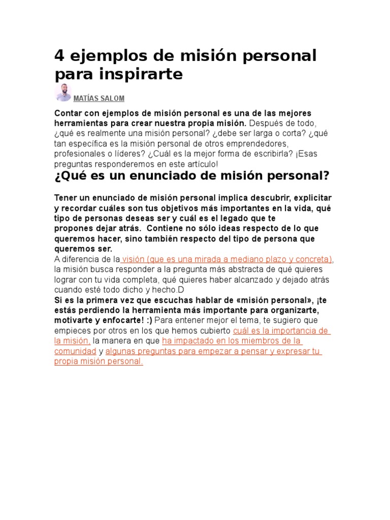 4 Ejemplos de Misión Personal para Inspirarte | PDF | Vida | Tierra