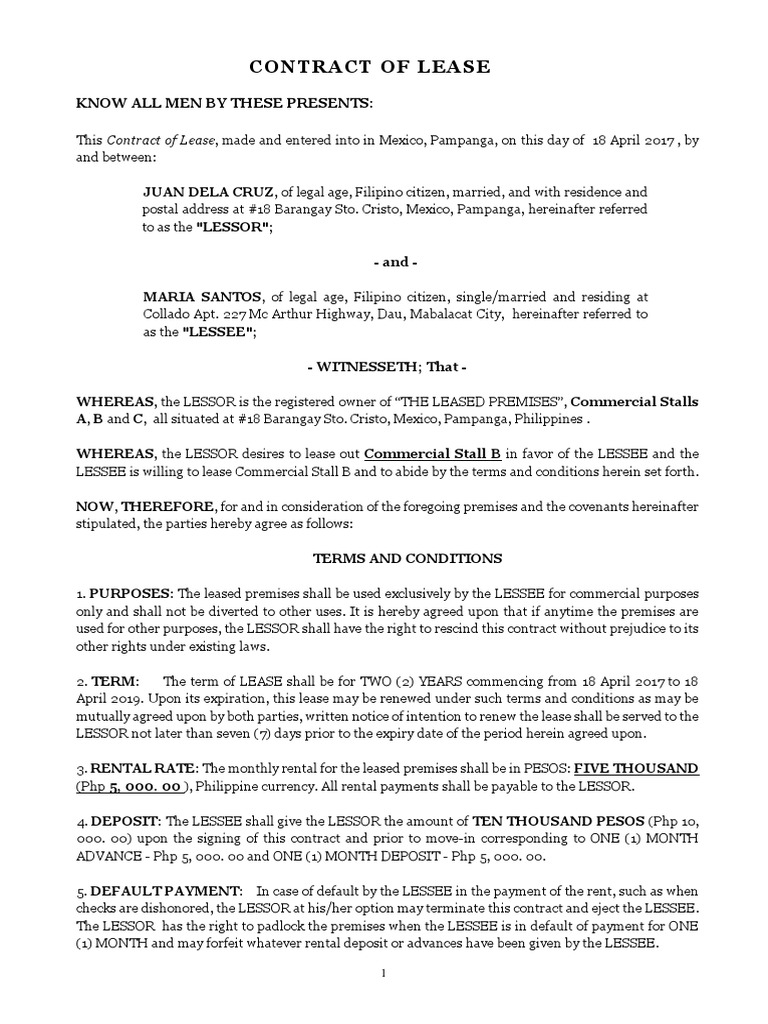 Contract of Lease Commercial Stall | PDF | Lease | Property