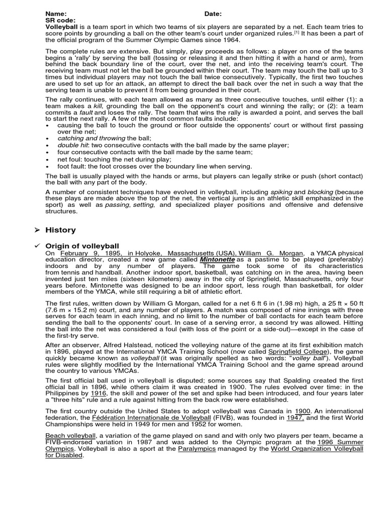 Volleyball Handouts | Download Free PDF | Volleyball | Games Of ...