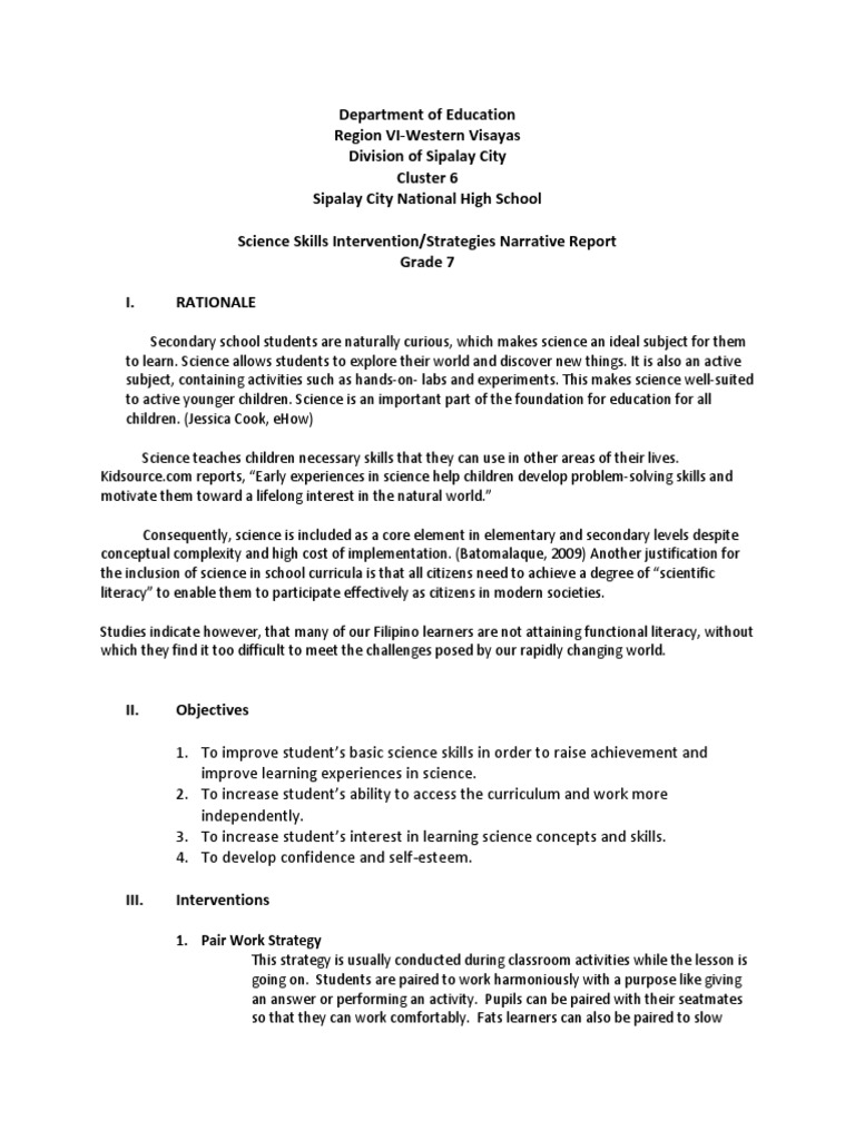 Science Intervention Narrative Report | PDF | Curriculum | Teachers