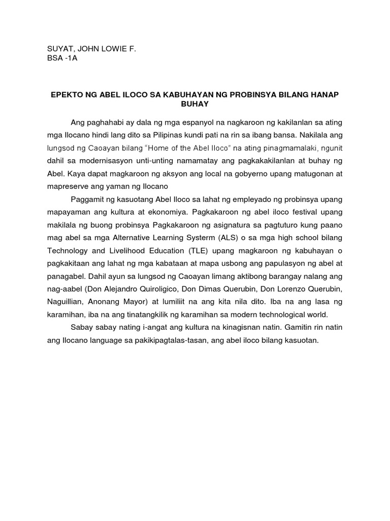 Abel Iloco Assignment Filipino 2 | PDF