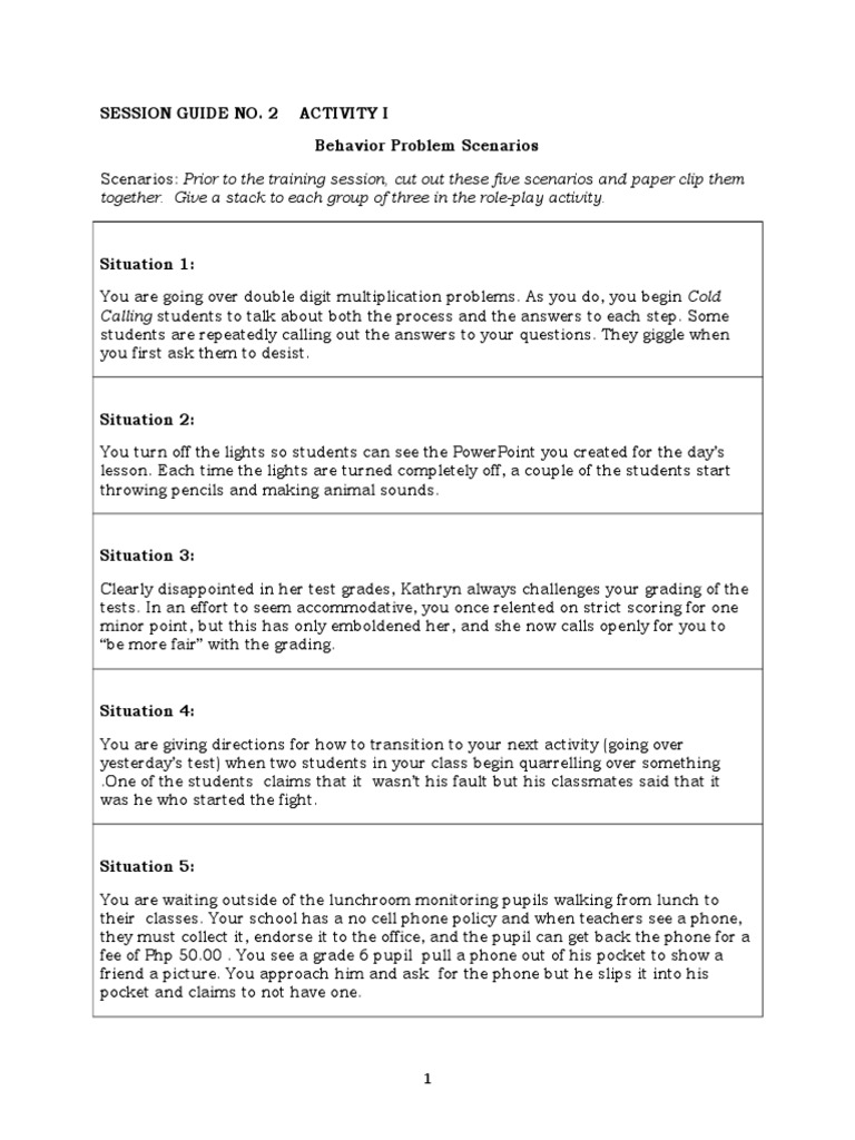 Classroom Behavior Problem Scenarios | PDF