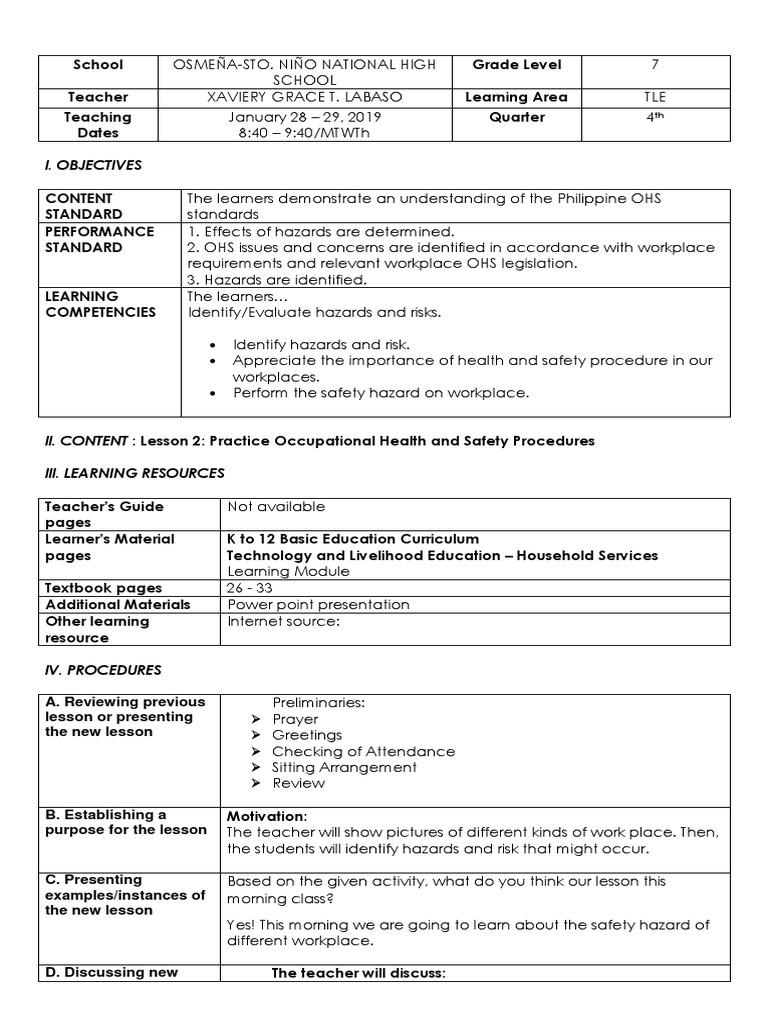 Lesson Plan TLE 7 Grading 4 | PDF | Hazards | Occupational Safety And Health