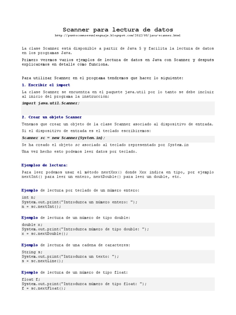 Scanner para Lectura de Datos | PDF | Java (lenguaje de programación) | Cadena (informática)