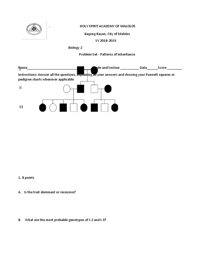 Problem Set Patterns of Inheritance | PDF | Dominance (Genetics) | Genotype