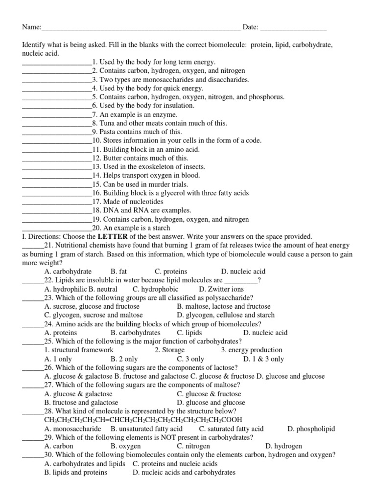 Sci 10. Biomole | PDF | Biomolecules | Carbohydrates