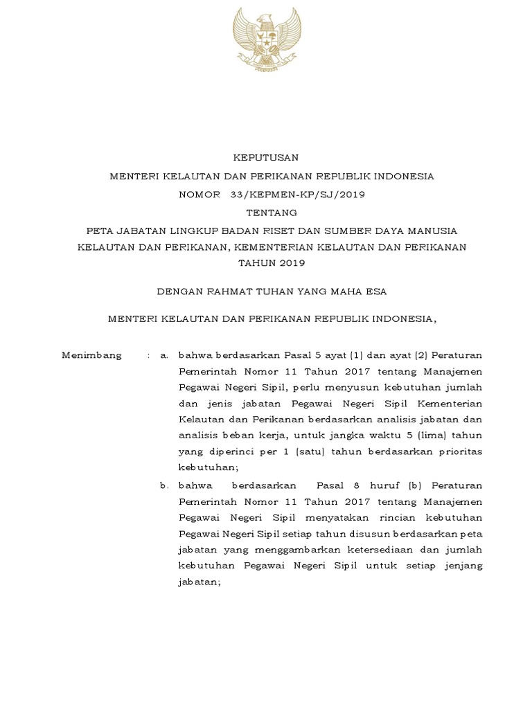 33 KEPMEN-KP SJ 2019 TTG Peta Jabatan Lingkup BRSDMKP 2019 | PDF