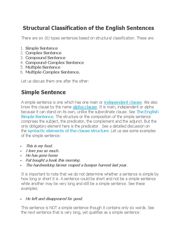 Structural Classification of The English Sentences | PDF | Sentence ...