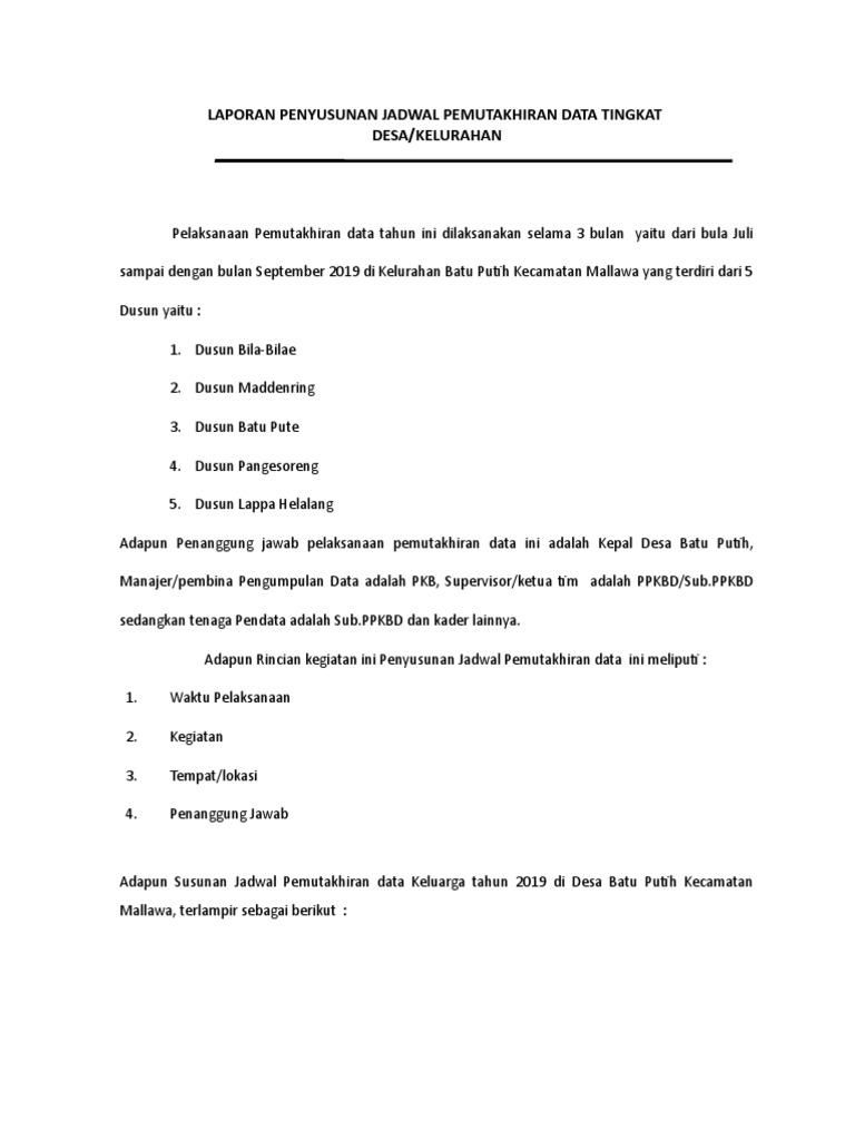 Laporan Penyusunan Jadwal Pemutakhiran Data Tingkat | PDF